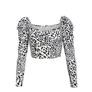 BellanBlue | Tops | Boho White Leopard Print Sweetheart Neck Puff ...